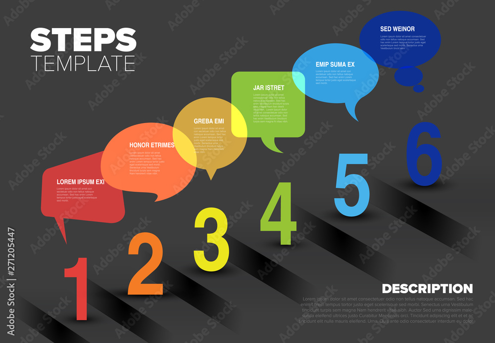 Vector six steps template with bubbles and numbers Stock Vector | Adobe ...