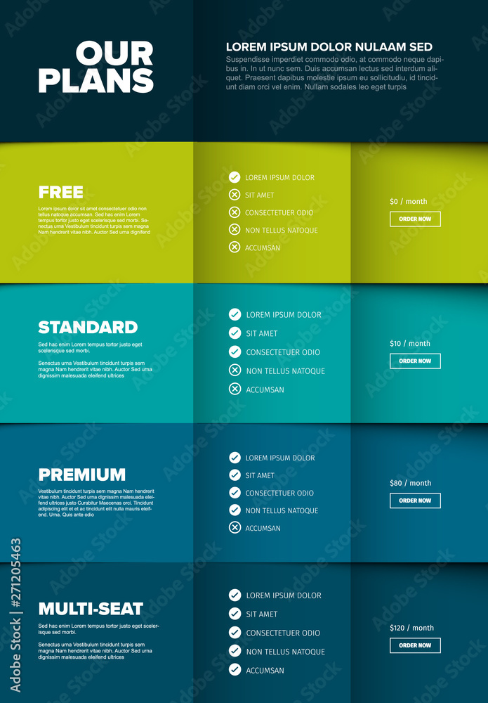 Products versions feature and price list table Stock Vector | Adobe Stock