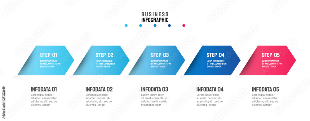 Vector arrows timeline infographic template with 5 options or steps ...