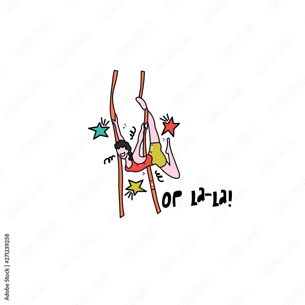 Vetor de Funny handdrawn vector illustration with cartoon acrobat-girl ...