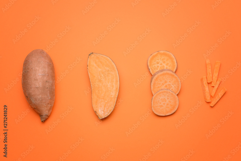 Fresh sweet potatoes on color background Stock Photo | Adobe Stock