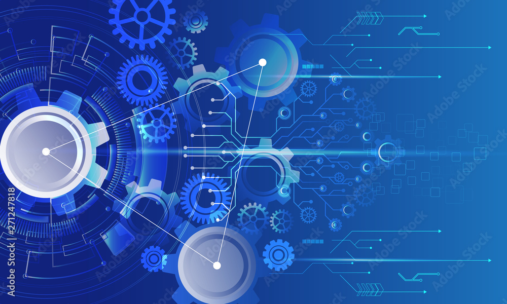 Cyber security, Vector illustration white gear and tree cog wheel on ...