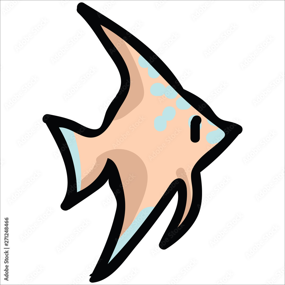 Cute angel fish cartoon vector illustration motif set. Hand drawn ...