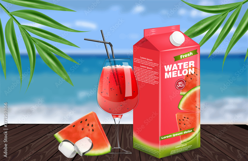 Watermelon juice Vector realistic. Product placement label design ...