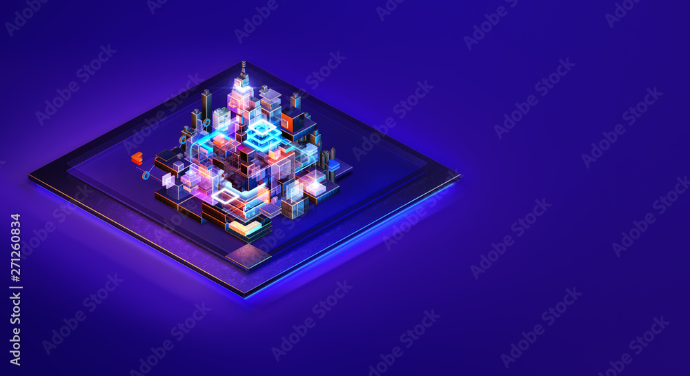 Abstract isometric web interface design. Digital glowing isometric ...