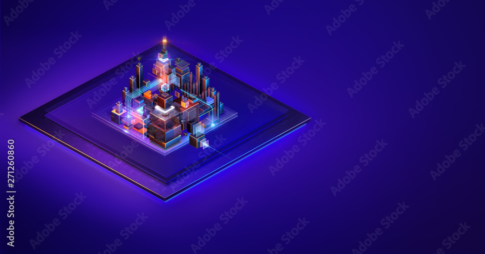 Abstract isometric web interface design. Digital glowing isometric ...