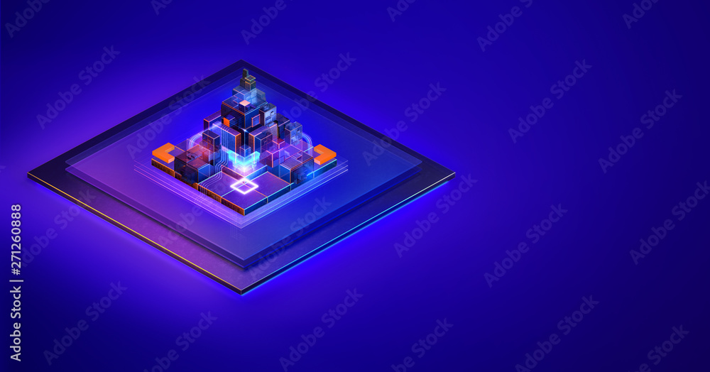 Abstract isometric web interface design. Digital glowing isometric ...