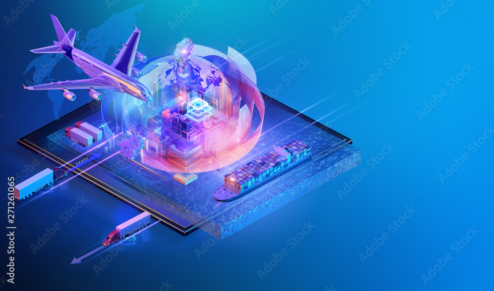 Isometric global cargo logistic website background design. Maritime ...