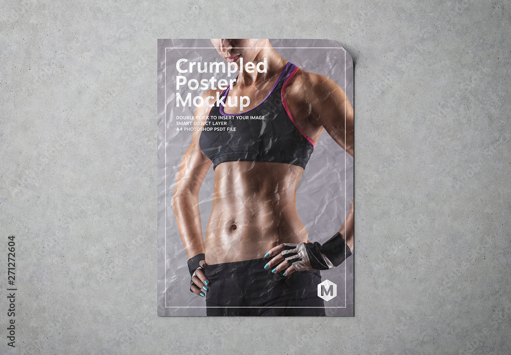 Crumpled Poster on Concrete Mockup Stock Template | Adobe Stock