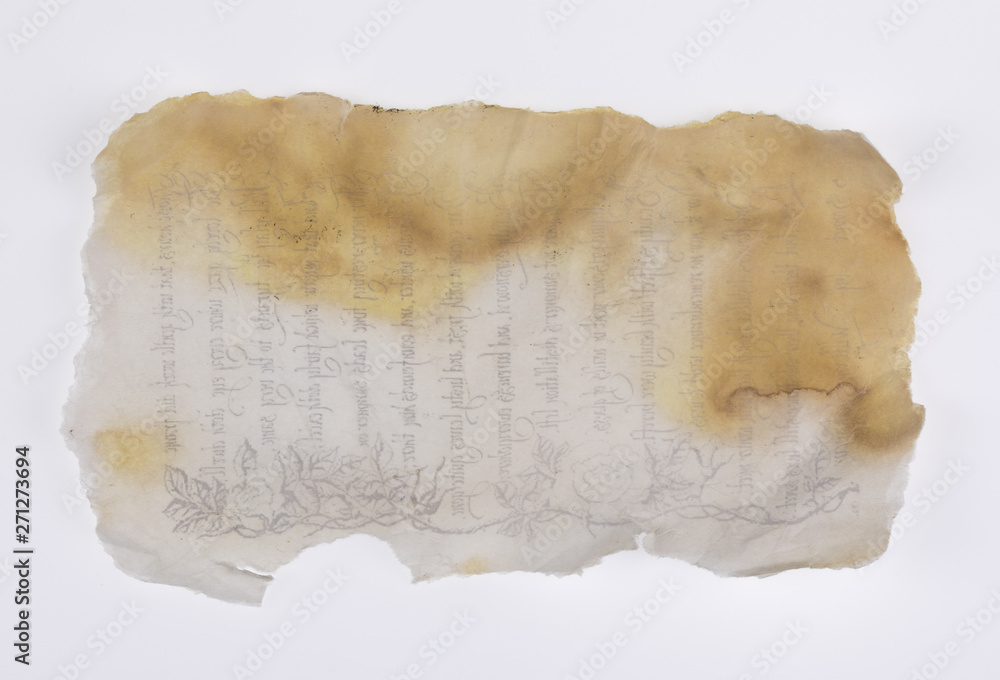 old torn ancient letter with text, vintage sheet of paper isolated on ...