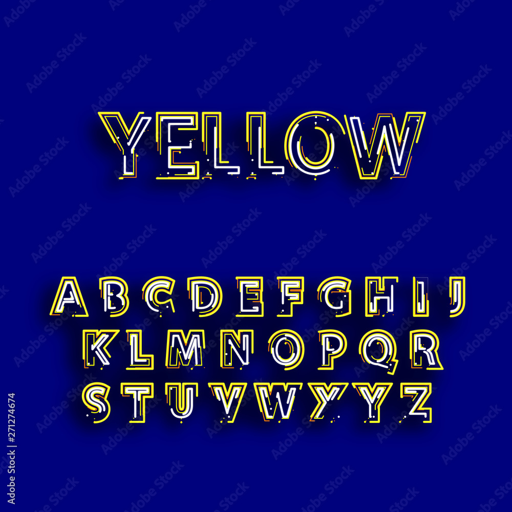Yellow neon alphabet fonts. CMYK Ccolor mode. neon vector illustration ...