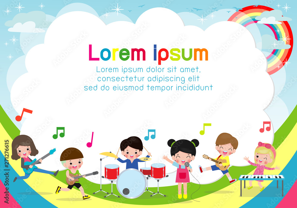 group of children playing musical instruments, Cartoon dancing kids ...
