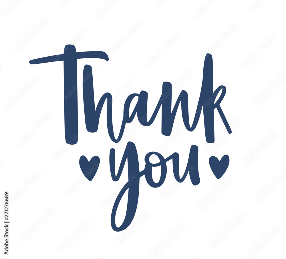 Thank You word handwritten with cursive calligraphic font and decorated ...