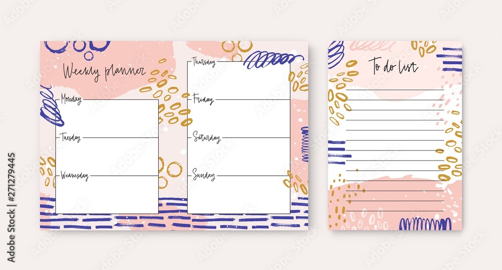 Set of weekly planner and to-do-list templates decorated by colorful ...