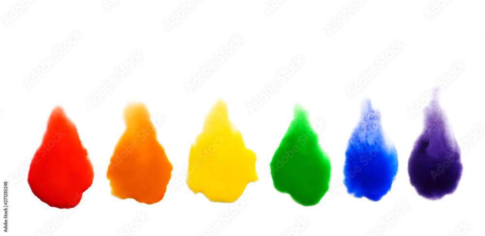 Watercolor multicolor artistic palette blots or spots on paper. Wet ...