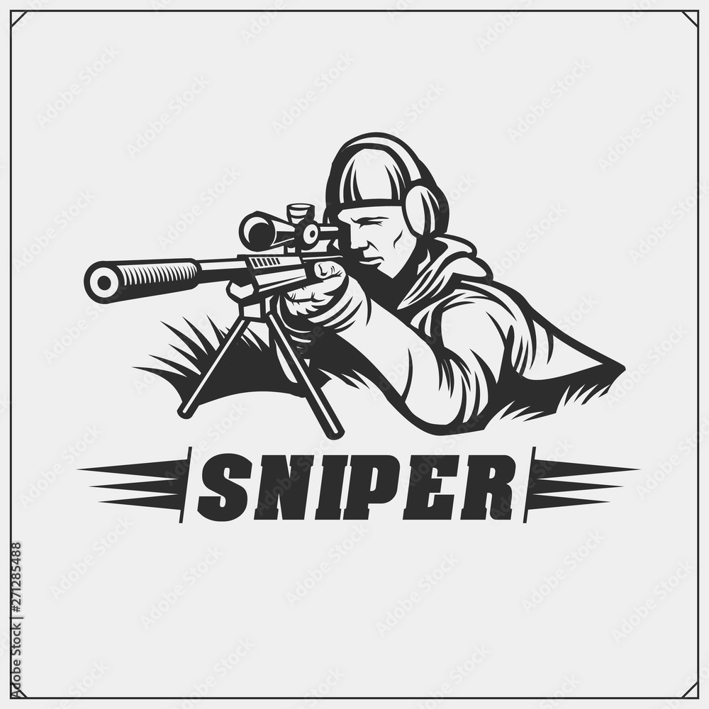 Sniper emblem for sport team. Print design for t-shirt. Stock Vector ...