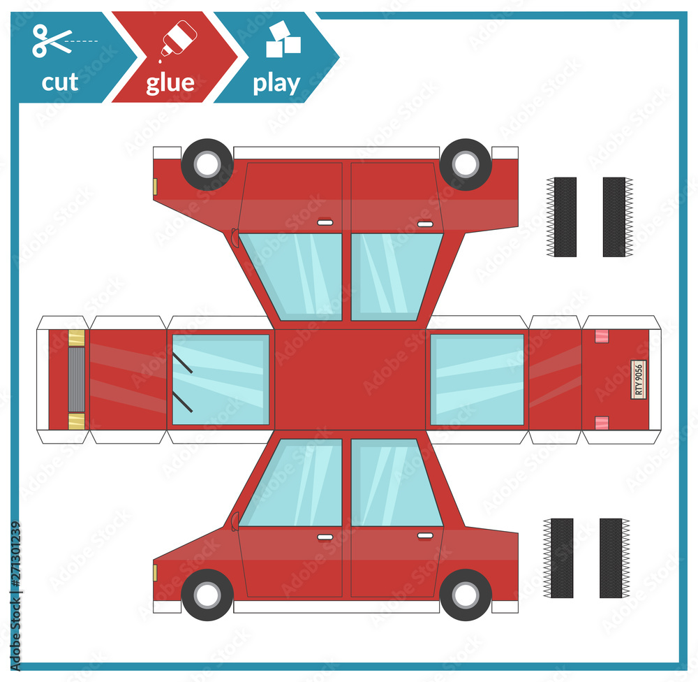 Cut and glue a paper car. Children art game for activity page. Paper 3d ...