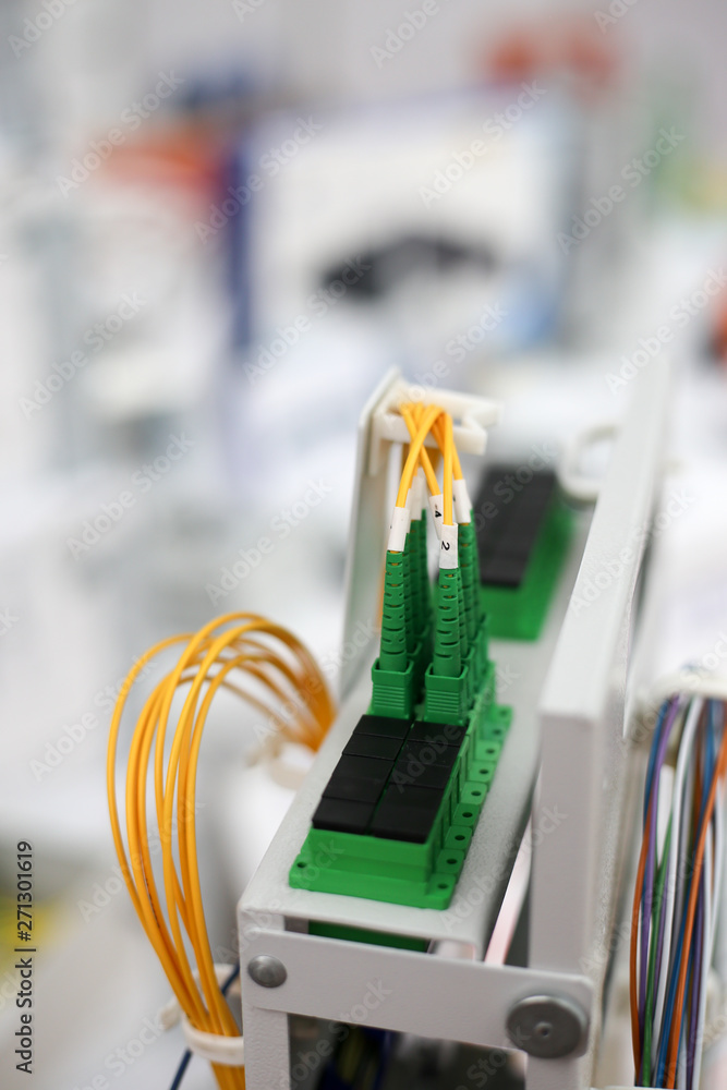 Fiber to the home equipment. FTTH internet fiber optics cables and ...