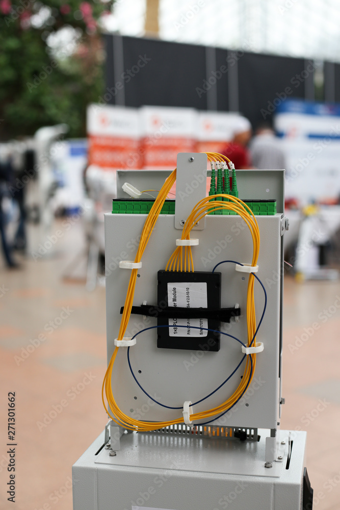 Fiber to the home equipment. FTTH internet fiber optics cables and ...