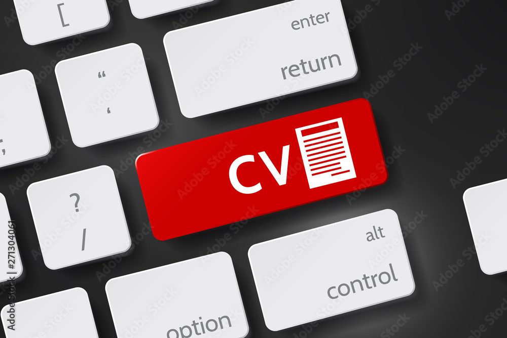 CV concept - Button "CV" on 3D keyboard Vector. CV icon vector. Button ...