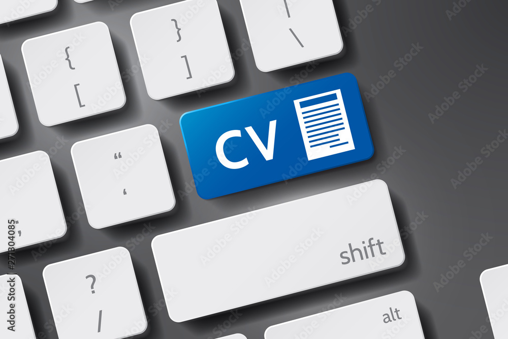 CV concept - Button "CV" on 3D keyboard Vector. CV icon vector. Button ...