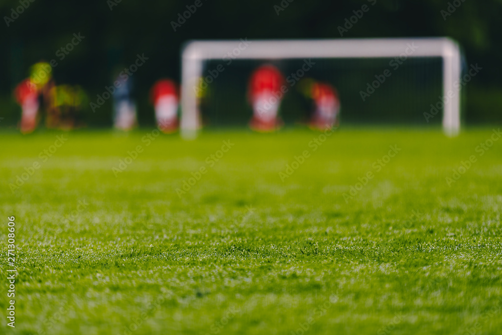 Football soccer field. Low angle image of green turf on soccer pitch ...