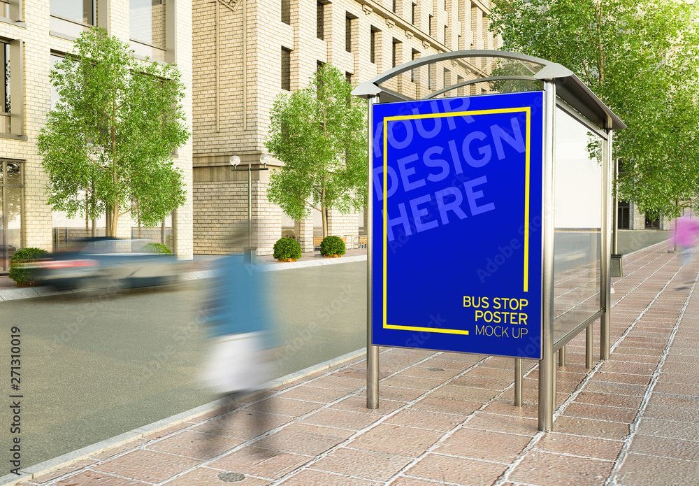 Billboard Advertisement on Bus Stop Mockup Stock Template | Adobe Stock