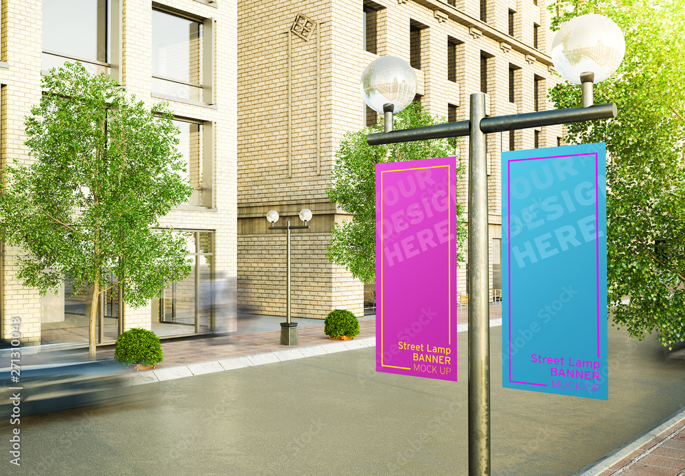 Street Lamp Post with Dual Banners Mockup Stock Template | Adobe Stock