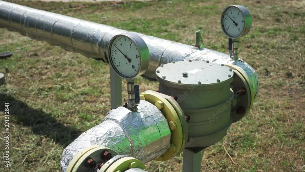 Pressure Measurement Device With Arrows Movements Near Pipe Close- Up ...