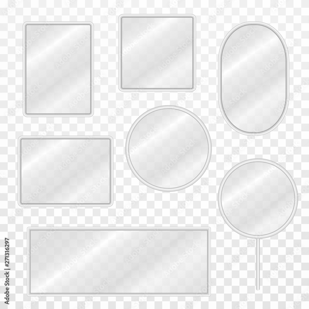 Set of vintage mirrors with blurry reflection. Realistic mirror frames ...