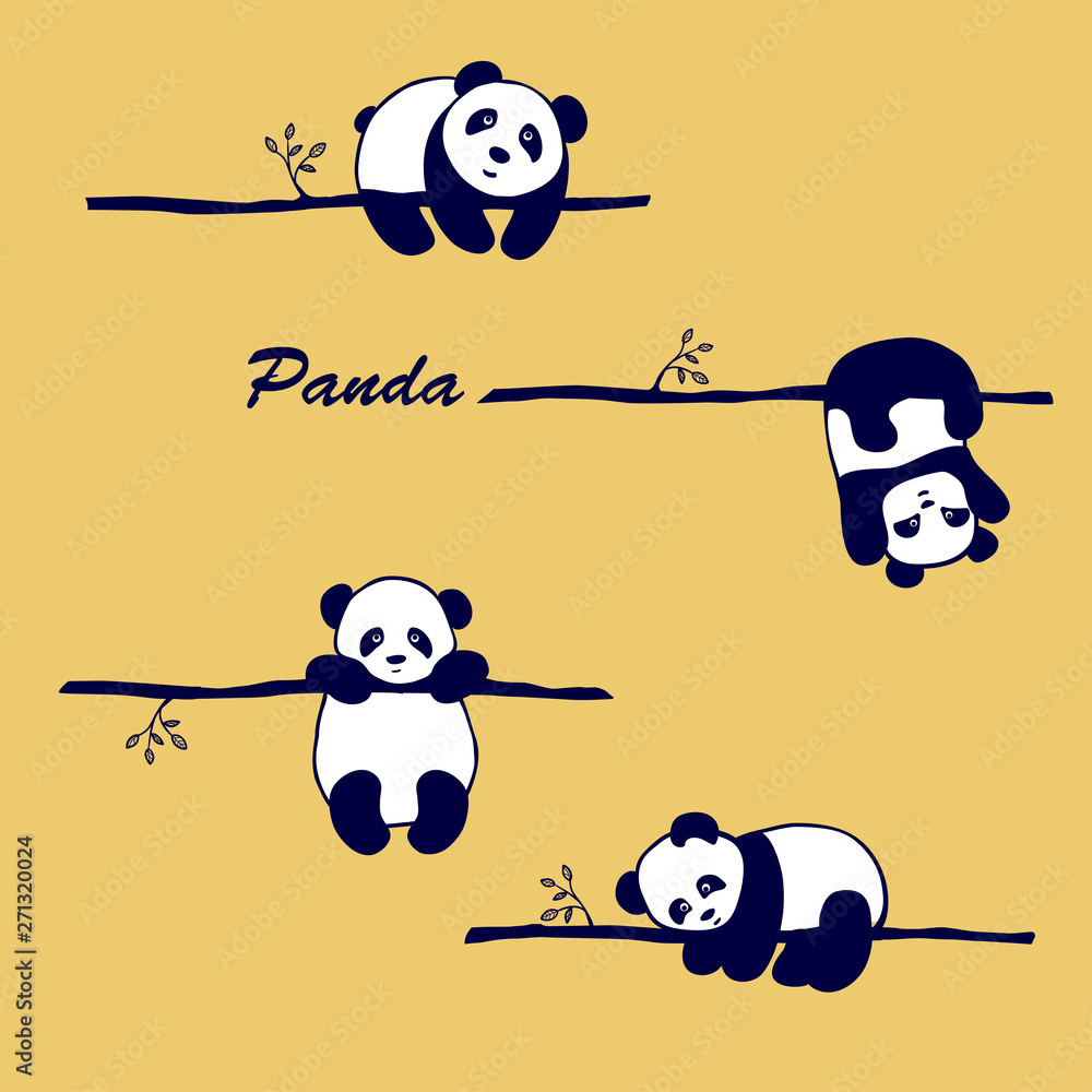 vector pattern cute little Panda bear on a tree branch in different ...