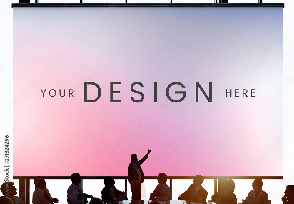 Business Team Conference with a Projector Screen Mockup Stock Template ...