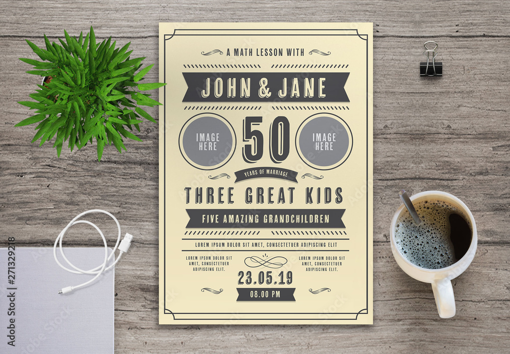 Anniversary Invitation Layout with Ornamental Decorations Stock ...