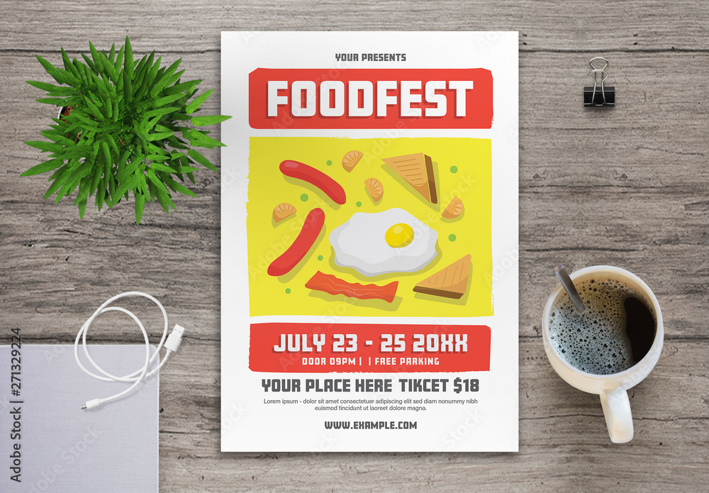 Food Festival Flyer Layout with Food Illustrations Stock Template ...