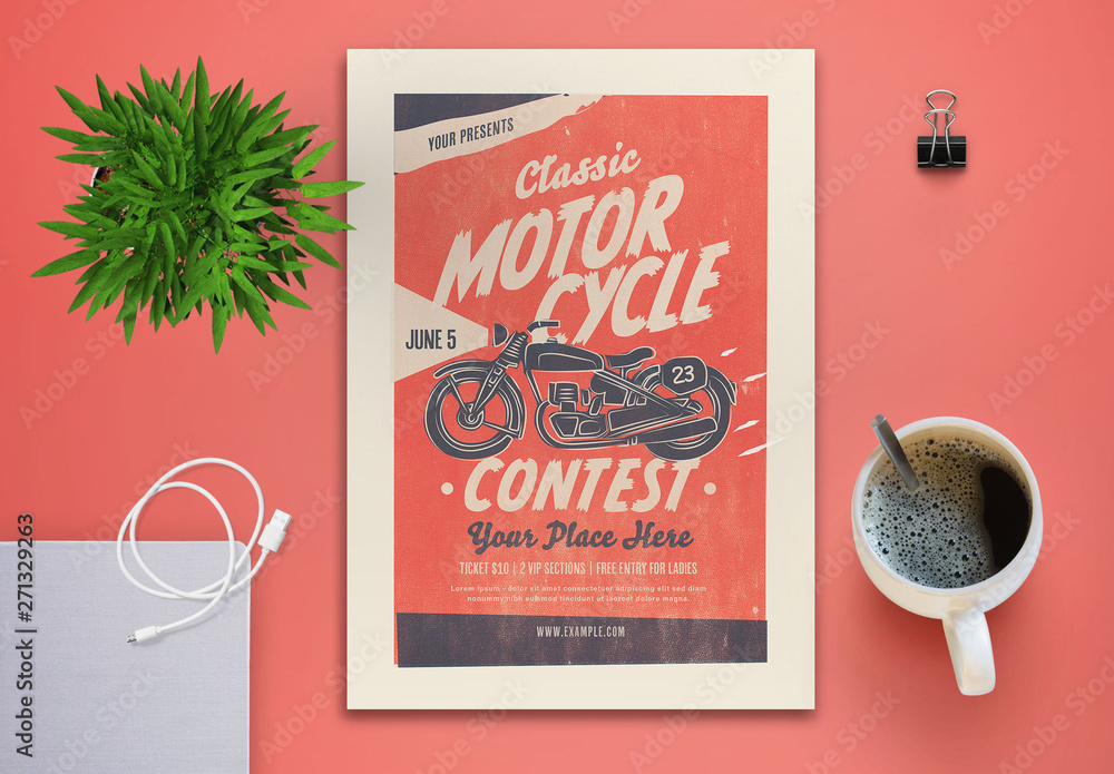 Motorcycle Contest Flyer Layout with Pink Elements Stock Template ...
