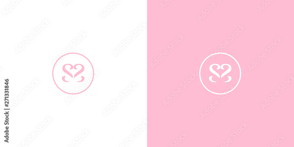 Pink SS monogram feminine round logo with a heart Stock Vector | Adobe ...