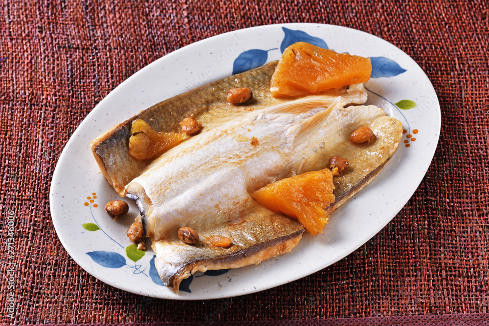 Braised milkfish belly in soy sauce - A Popular Taiwan food Stock Photo ...