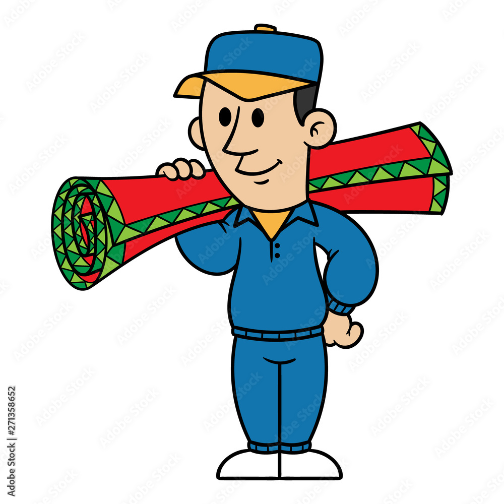 Cartoon Man Carrying Carpet Roll Stock Vector | Adobe Stock