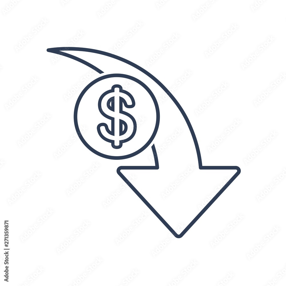 Reduce costs, vector linear icon money. White background. Stock Vector ...