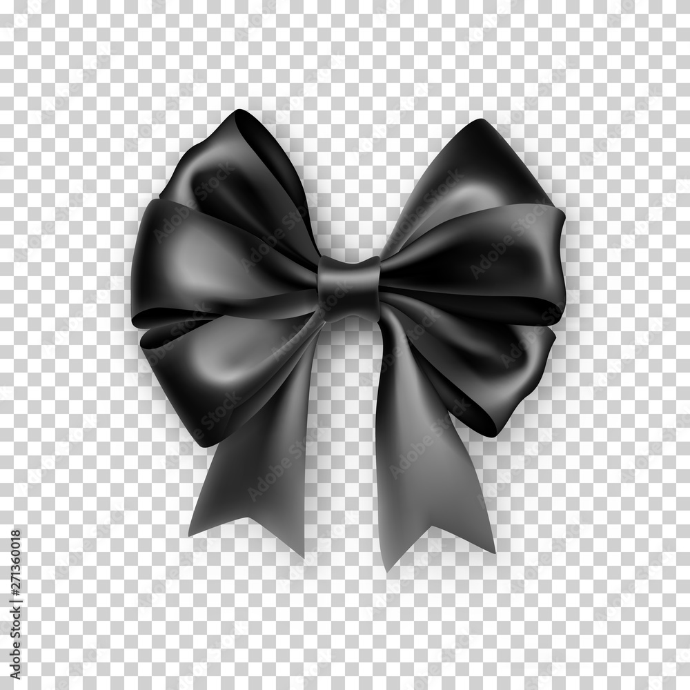 Glossy black bows with ribbons. Funeral procession decor isolated on ...