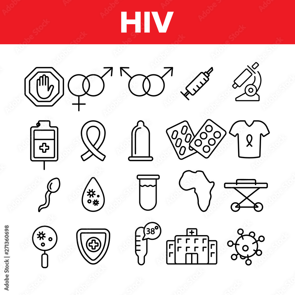 HIV And AIDS Awareness Vector Linear Icons Set. HIV Symptoms ...