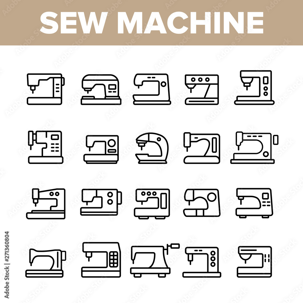 Sewing Machines, Tailor Equipment Vector Linear Icons Set. Sewing ...