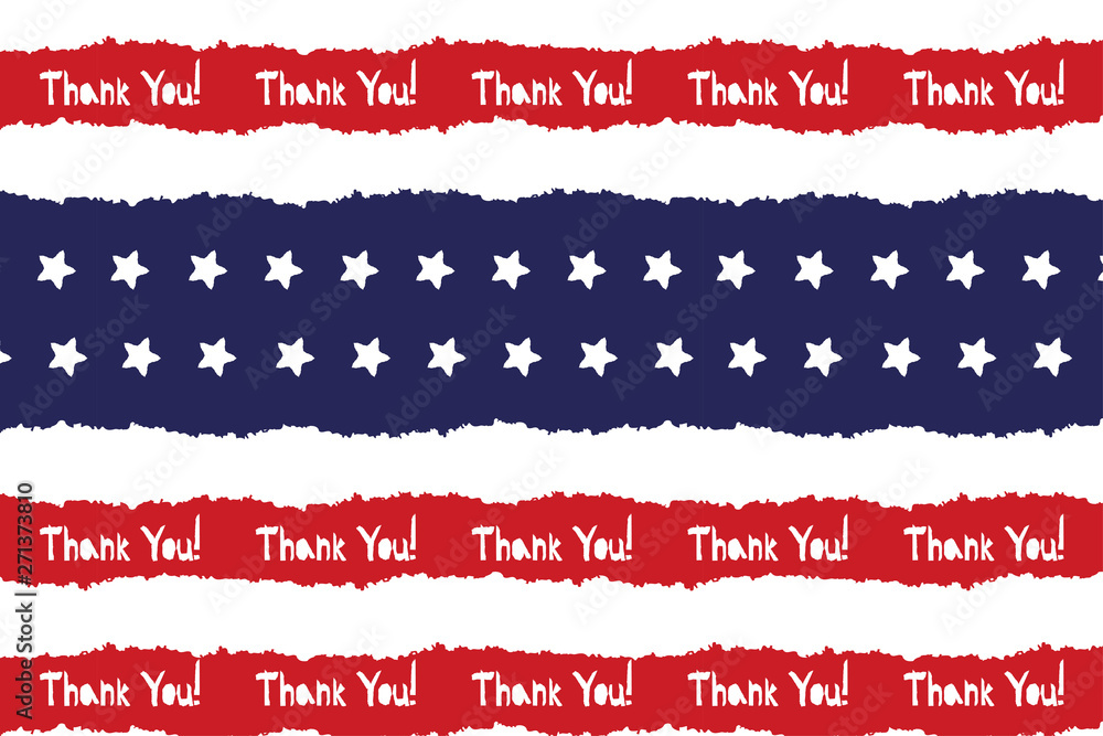 Festive Thank you poster in national colors USA red white blue. Strips ...