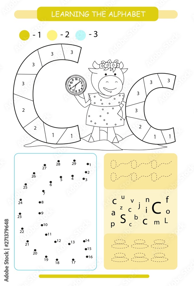 Letter C and funny cartoon cow. Animals alphabet a-z. Coloring page ...