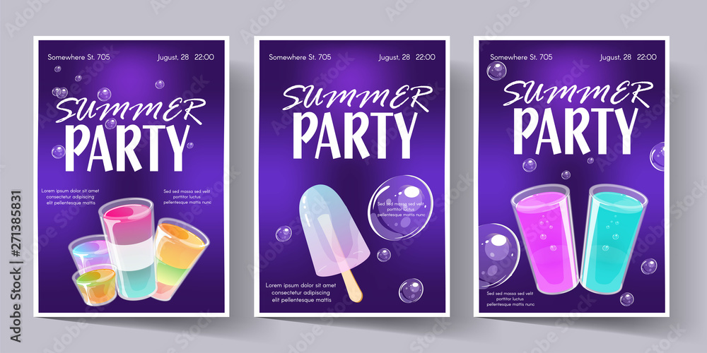 Summer party concept. Template set for invitation flyer, banner or ...