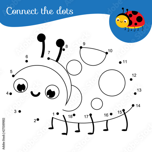 Crtoon ladybug. Connect the dots. Dot to dot by numbers activity for ...