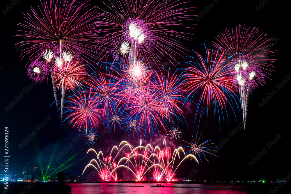 Amazing beautiful colorful fireworks display on celebration night ...
