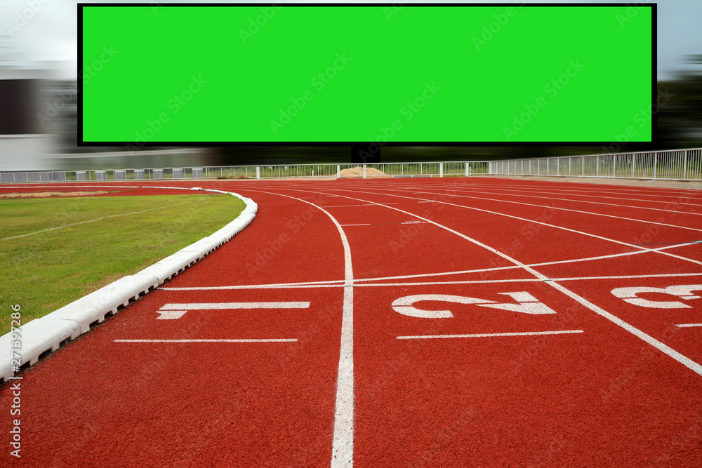 stadium running track, Running track with Empty white digital billboard ...