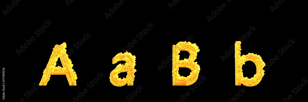 capital (uppercase) and lowercase letters A and B of burning fire ...