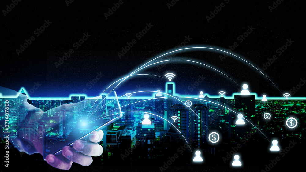 Abstract Background financial digital technology network communication ...